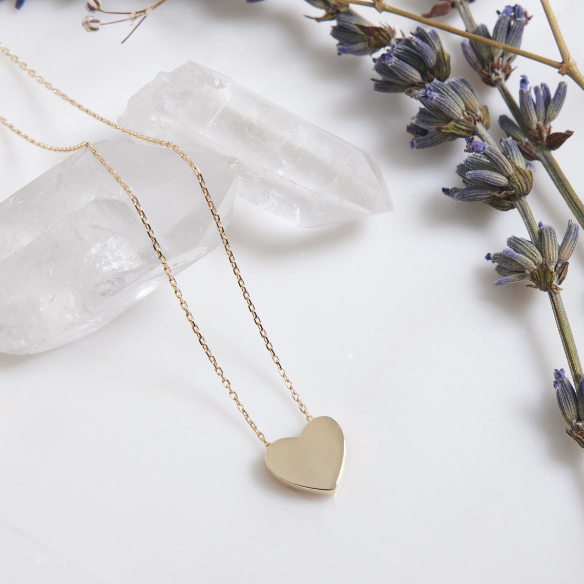 14K Yellow Gold Heart Necklace, Minimalist Heart Necklace, Floating ...