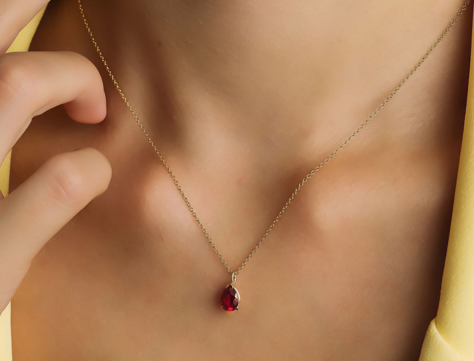 Ruby Solitaire Necklace 14K Solid Yellow Gold Ruby Necklace - Etsy