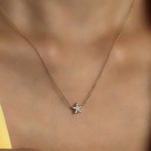 Small Diamond Star Necklace, 14K Yellow Solid Gold Star Necklace ...