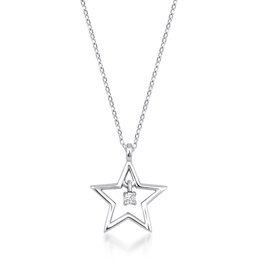 14K Solid White Gold Diamond Star Necklace small Diamond Star - Etsy