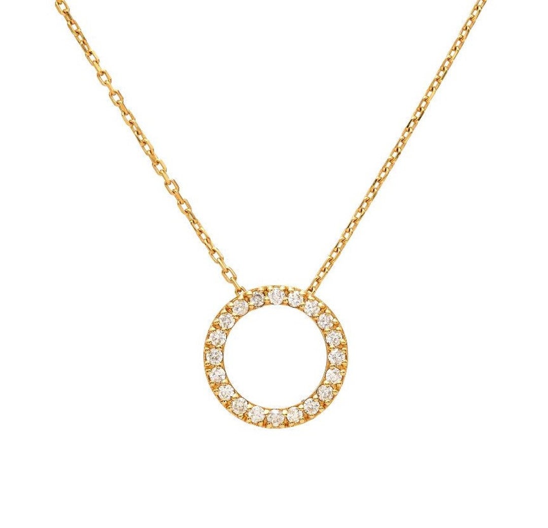 14K Solid Yellow Gold Diamond Circle Necklace,0.35 Carat Natural ...