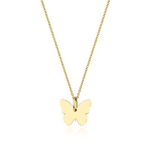 14K Solid Yellow Gold Butterfly Necklace, Minimalist Butterfly Necklace ...