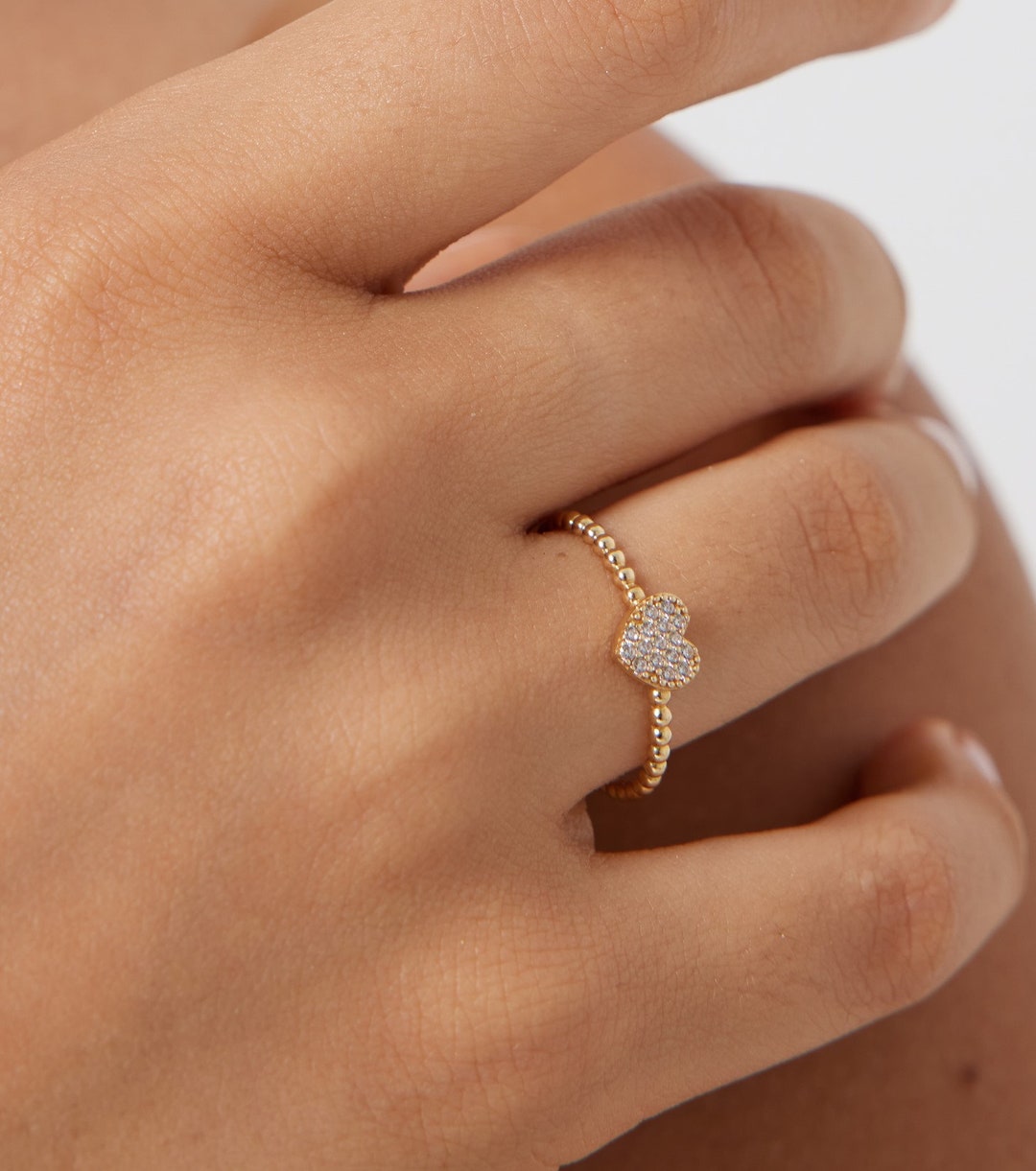 Diamond Heart Ring, 14K Solid Yellow Gold Heart Ring, Twisted Ring ...