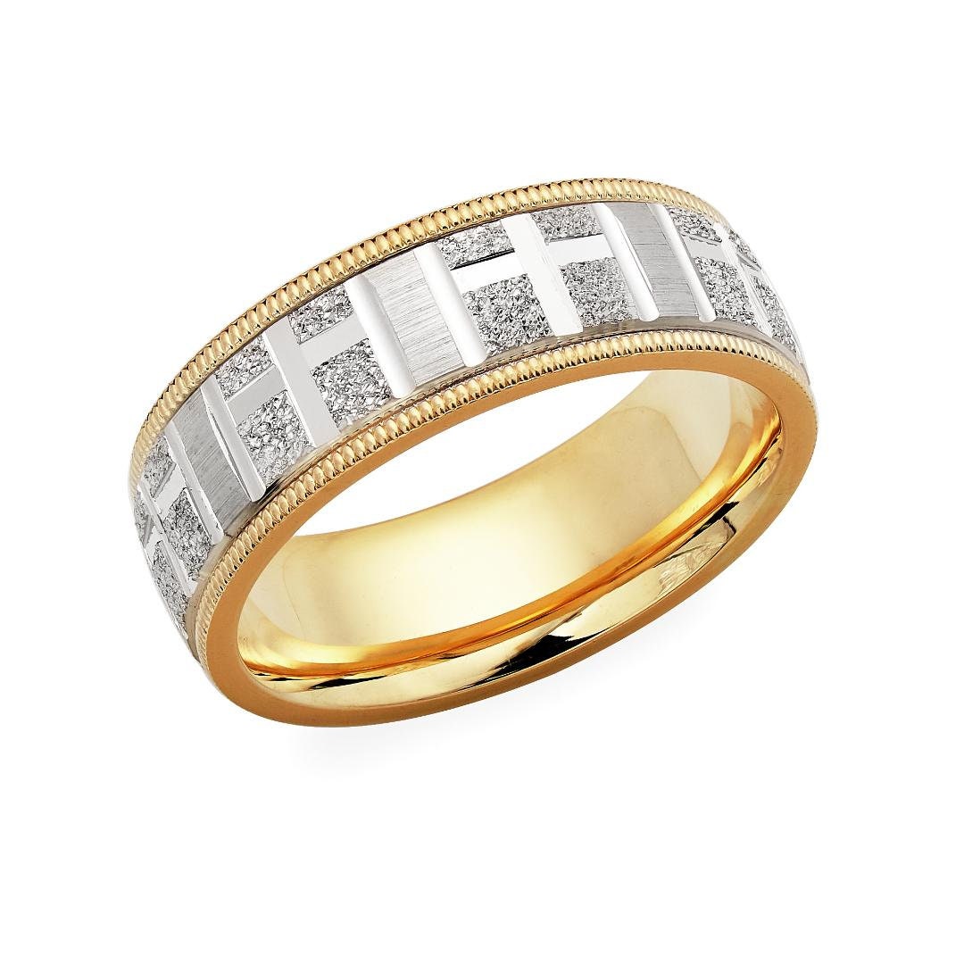 Two Tone Gold Wedding Bands, Mens Wedding Rings, 7mm 10K 14K 18K Solid ...