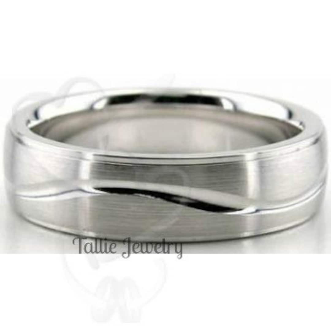 White Gold Mens Wedding Rings, Satin Finish Mens Wedding Bands, 6mm 10K ...