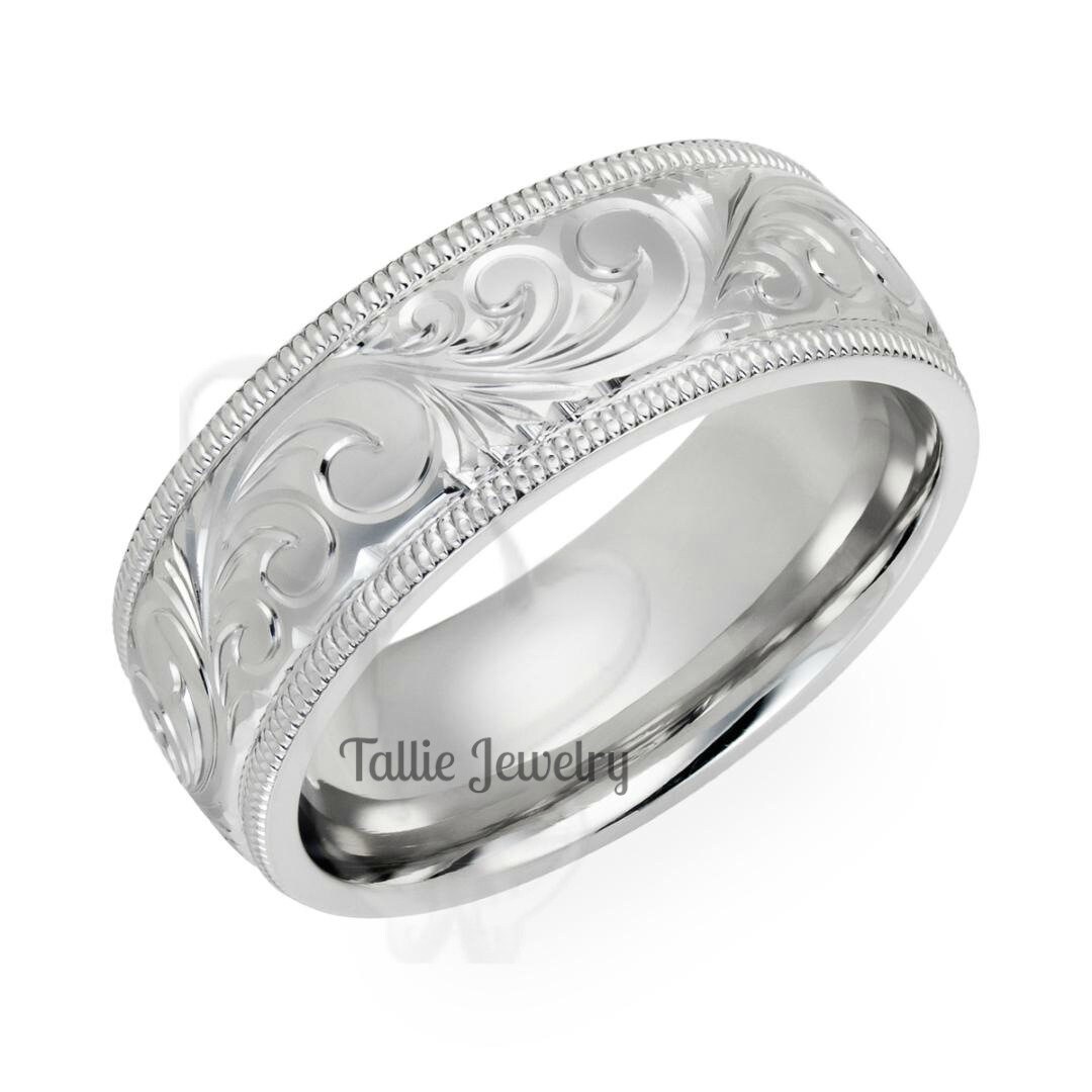 Hand Engraved Mens Wedding Band, Hand Engraved Mens Wedding Ring, 7mm ...