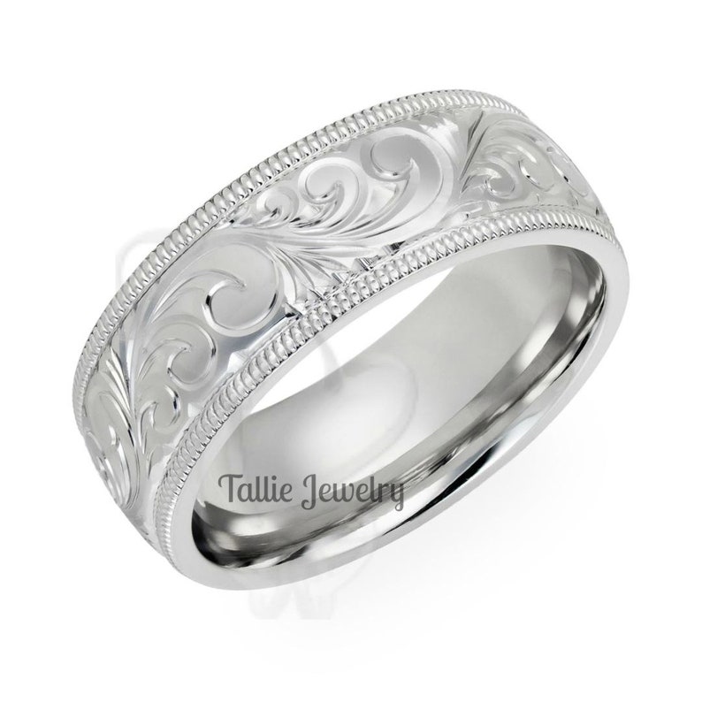 Hand Engraved Mens Wedding Bands, Hand Engraved Mens Wedding Rings, 7mm ...