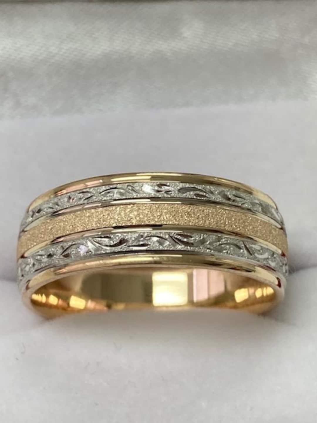 Hand Engraved Mens Wedding Band, Hand Engraved Mens Wedding Ring, Two ...