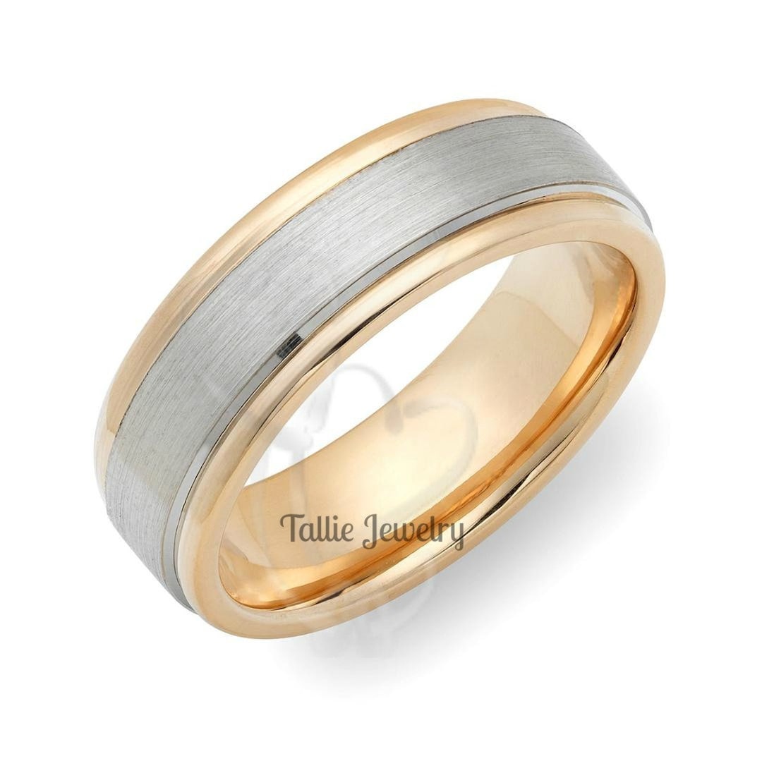 Two Tone Gold Mens Wedding Rings, 6mm 10K 14K 18K Solid White and ...