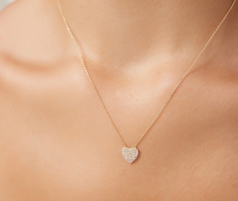 Heart Necklace, 14K Yellow Gold Heart Necklace, Diamond CZ Heart ...