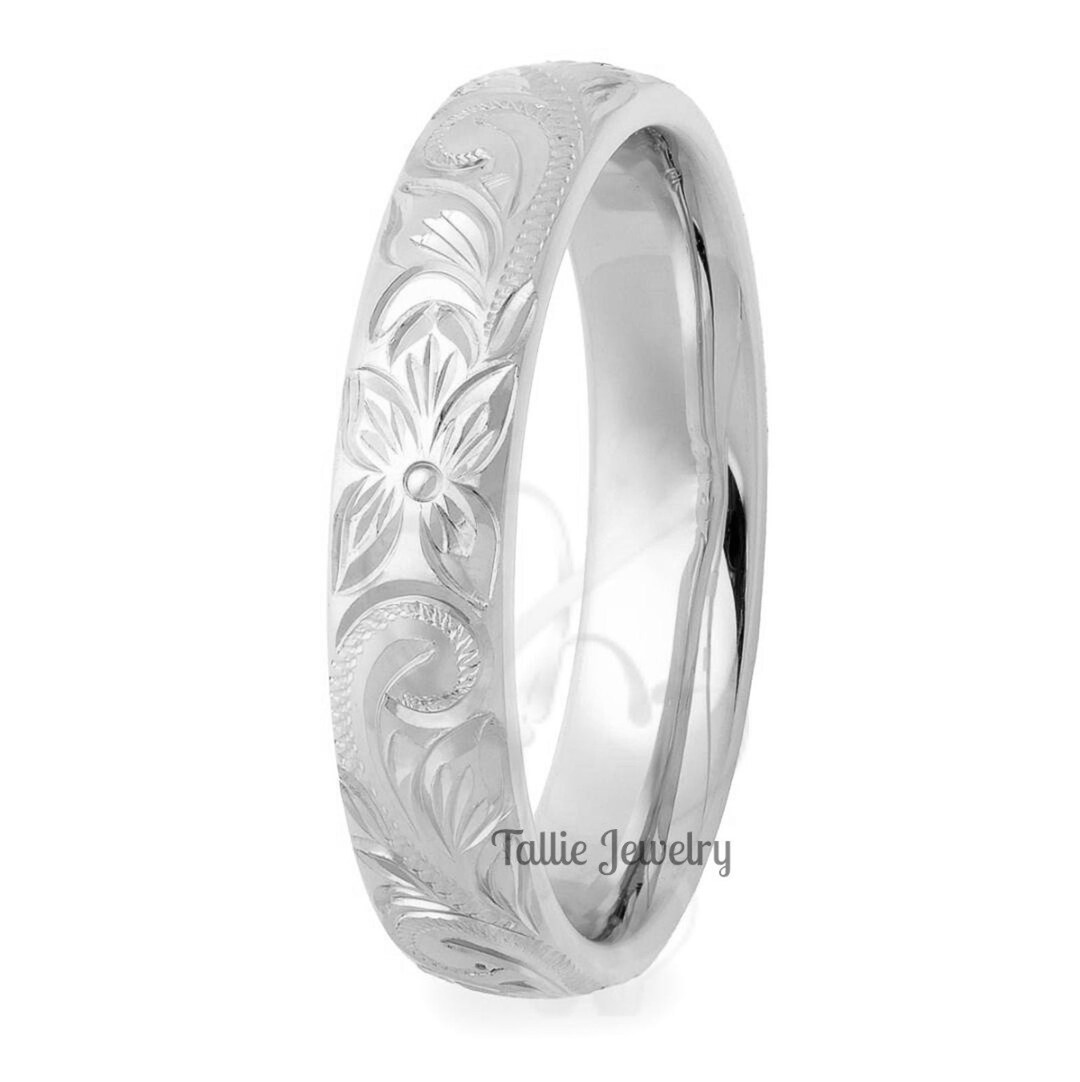 Hand Engraved Wedding Band, Hand Engraved Wedding Ring, 4mm 10K 14K 18K ...