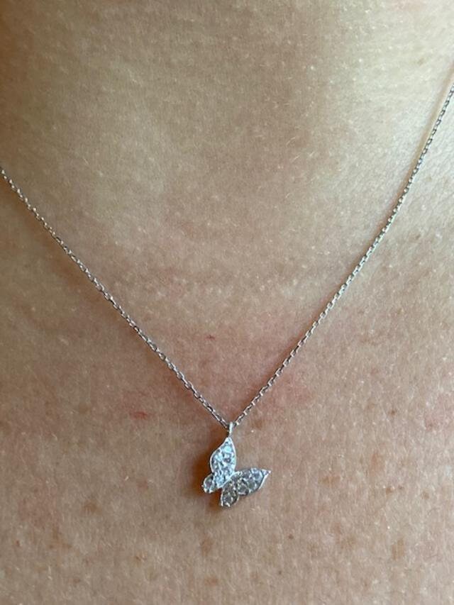 Butterfly Necklace, 14K White Gold Butterfly Necklace ,Diamond CZ ...