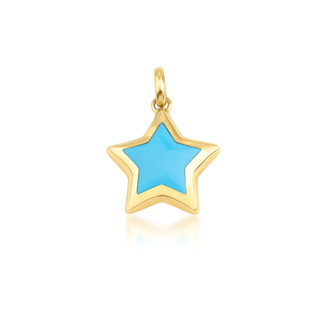 Puffed Star Necklace, 14K Yellow Gold Turquoise Puffed Star Necklace ...