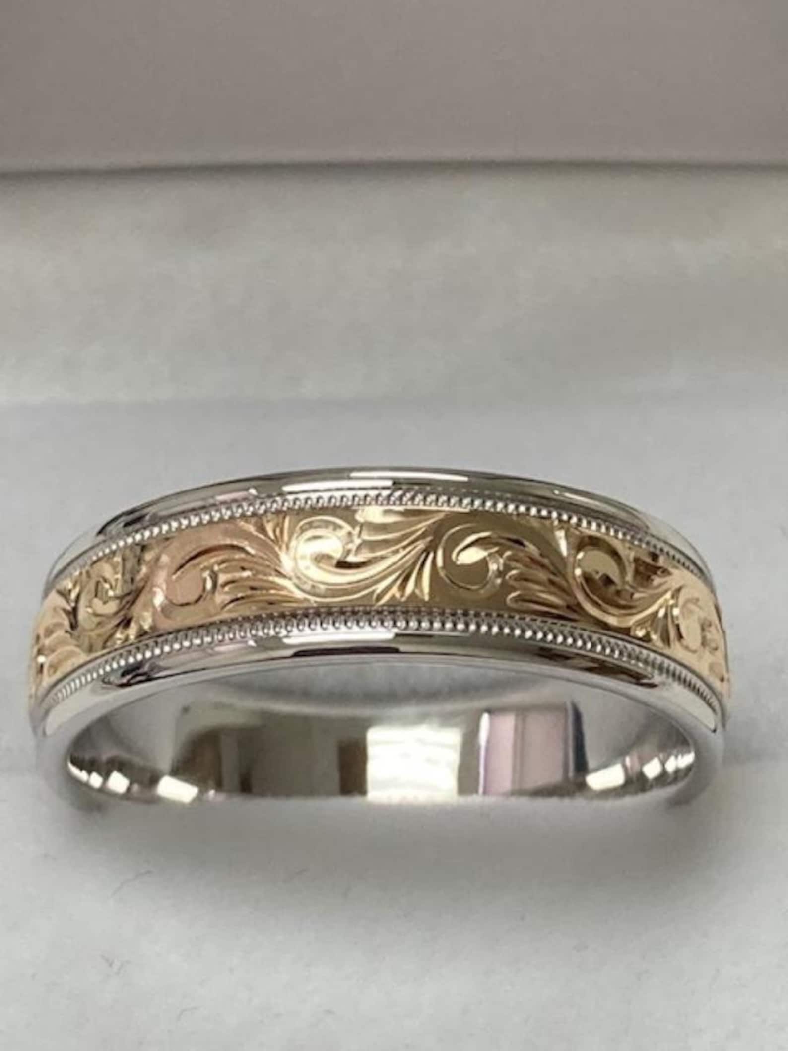 Hand Engraved Mens Wedding Band Hand Engraved Mens Wedding | Etsy