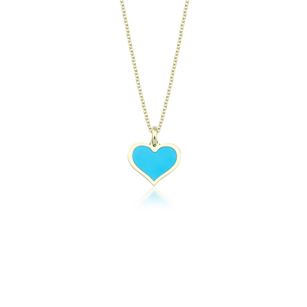 Turquoise Heart Necklace, 14K Yellow Gold Heart Necklace, Small ...
