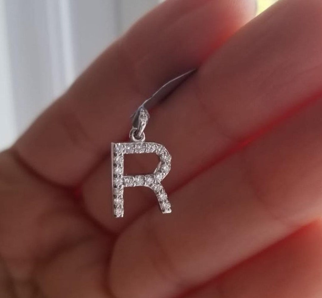 Diamond Letter Necklace ,14K White Gold Diamond Initial Necklace ,0.35 ...