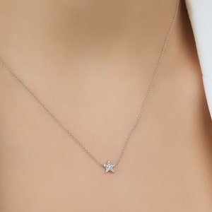Small Diamond Star Necklace, 14K Yellow Solid Gold Star Necklace ...