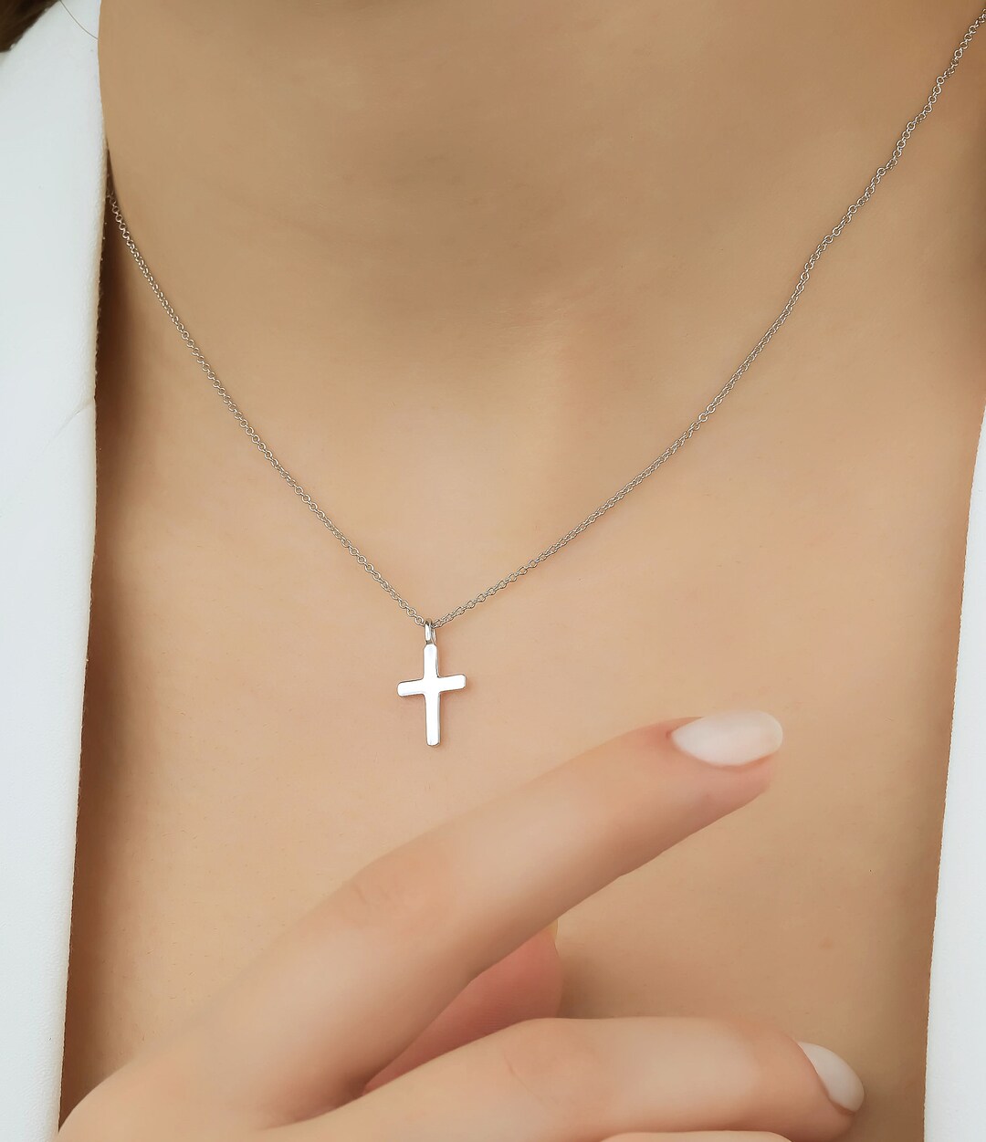 Small Cross Necklace, 14K Solid White Gold Cross Necklace, Cross ...
