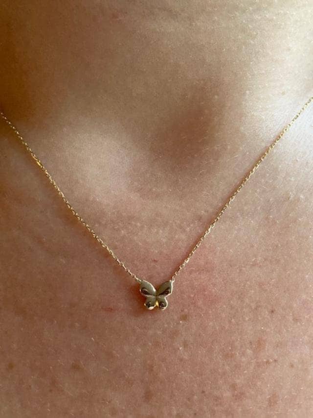 Butterfly Necklace, 14K Solid Yellow Gold Butterfly Necklace, Dainty ...
