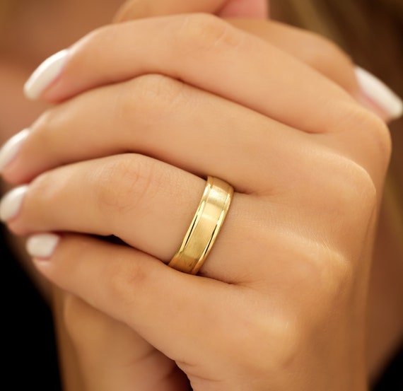 Mens Yellow Gold Wedding Bands Satin Finish Mens Wedding Rings 6mm 10K 14K 18K Yellow Gold Mens Wedding Bands Rings for Men Etsy