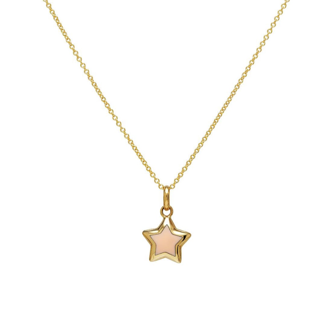 14K Yellow Gold Puffed Star Necklace, Pink Star Necklace, Puffed Star ...