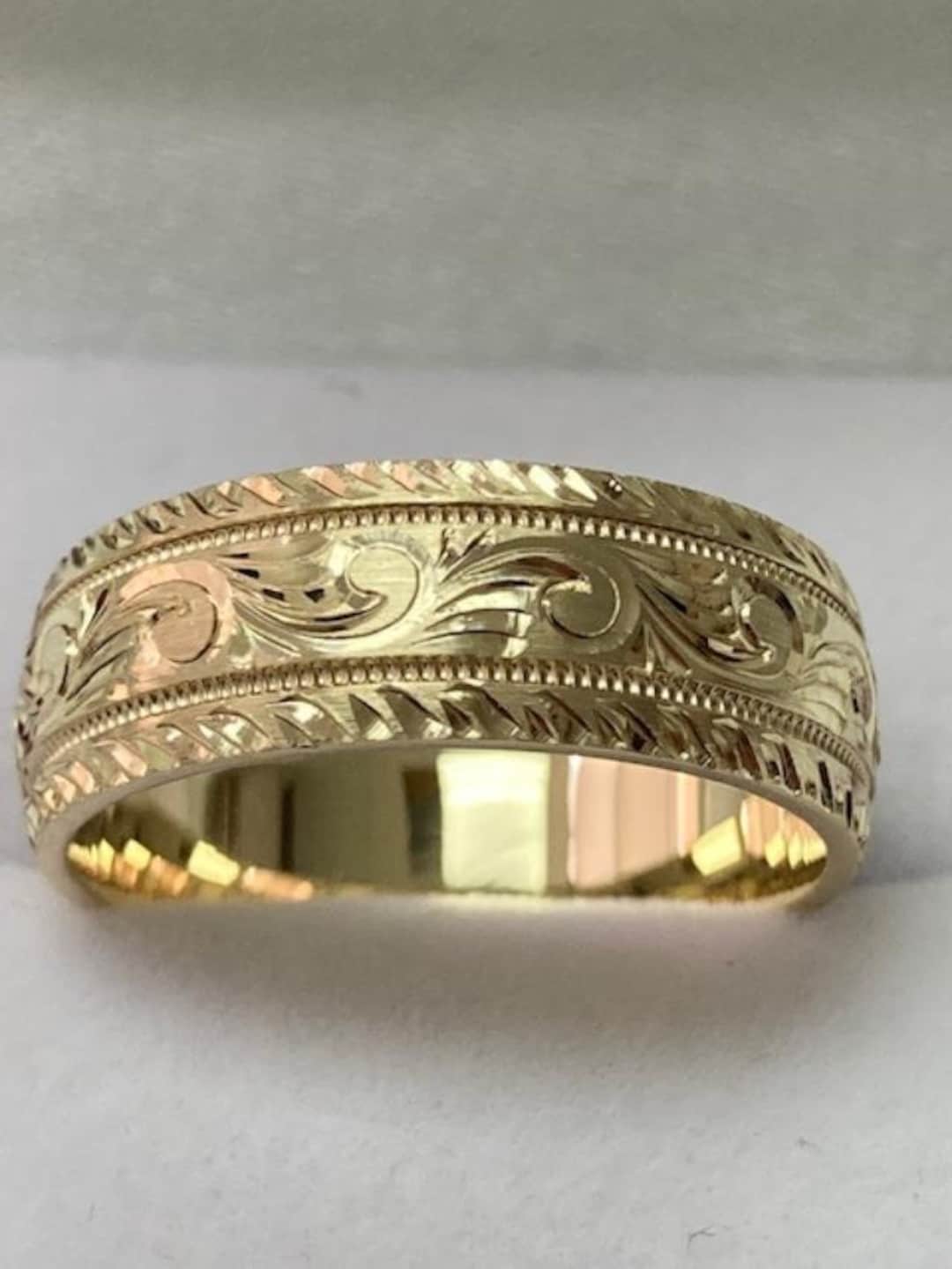 Hand Engraved Mens Wedding Band, Hand Engraved Mens Wedding Ring, 7mm ...