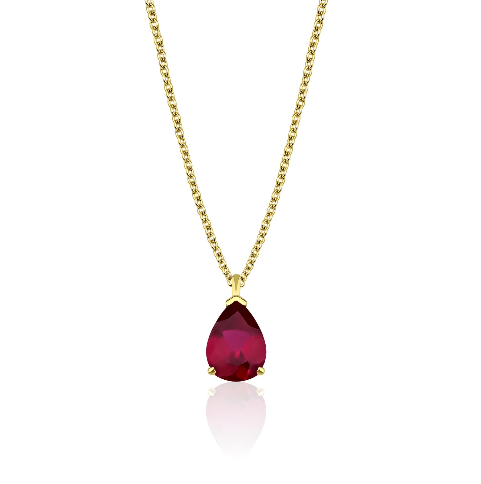Ruby Solitaire Necklace, 14K Solid Yellow Gold Ruby Necklace, Pear Shape Ruby Necklace, July ...