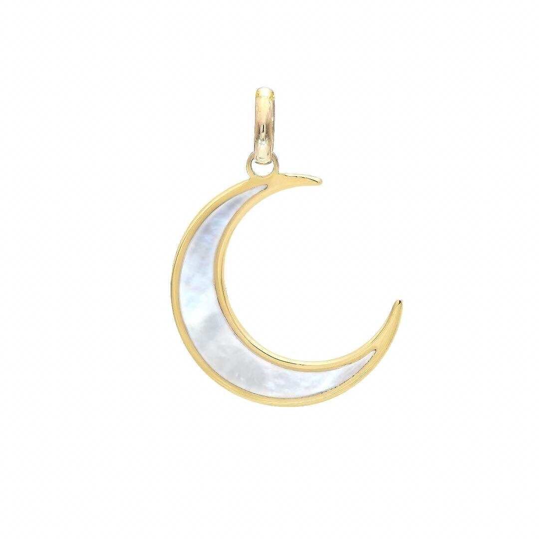 14K Yellow Gold Mother of Pearl Crescent Moon Necklace, Mother of Pearl ...