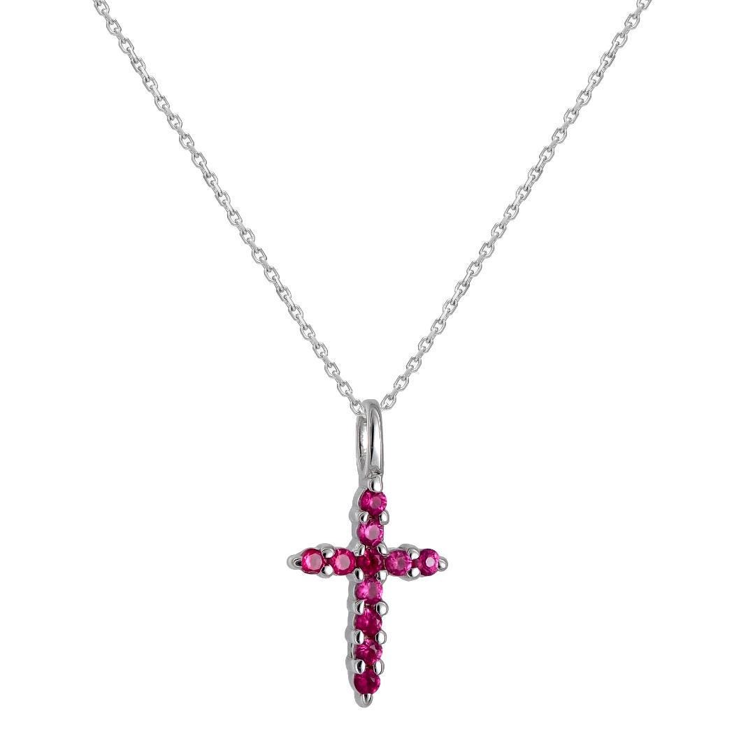 Ruby Cross Necklace, 14K Solid White Gold Ruby Cross Necklace, Ruby ...