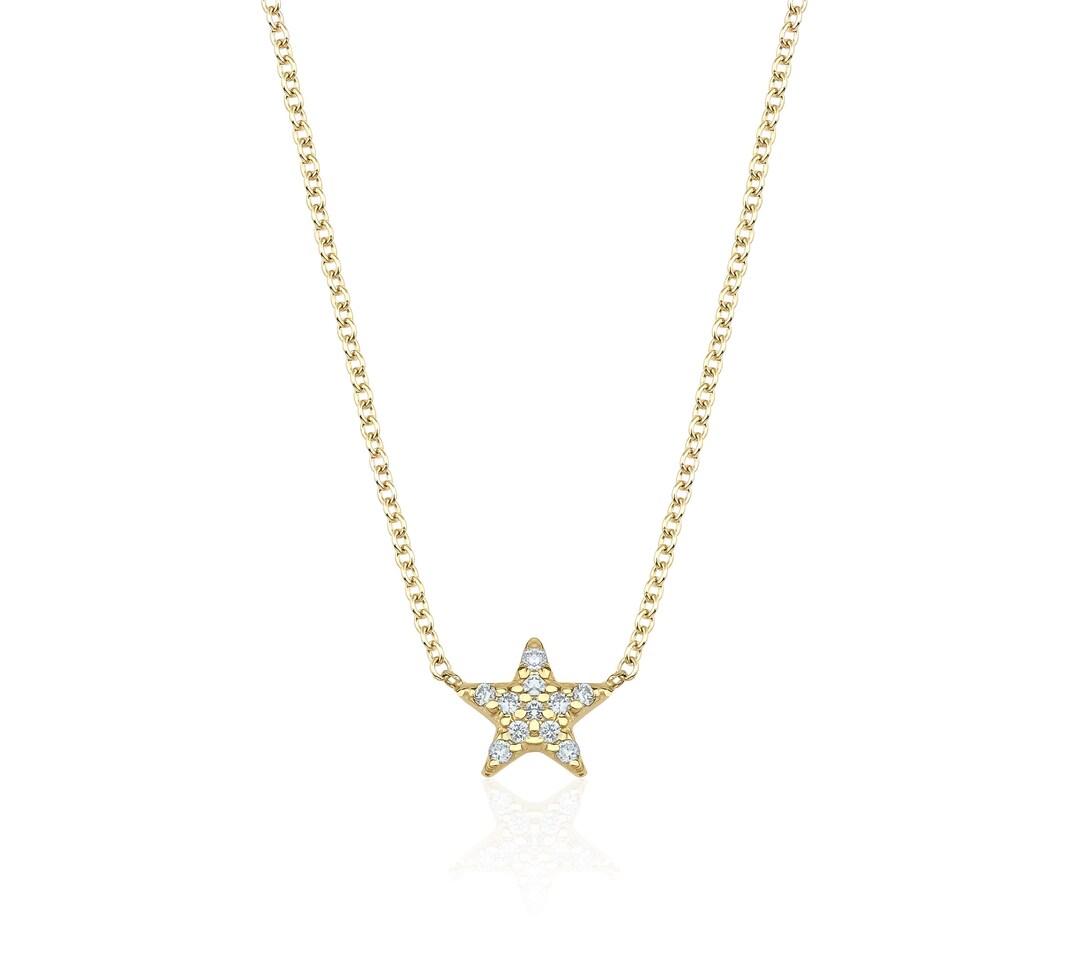 Small Diamond Star Necklace, 14K Yellow Solid Gold Star Necklace ...