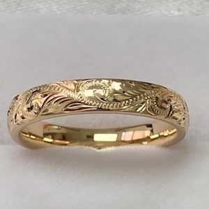 Hand Engraved Wedding Band, Hand Engraved Wedding Ring, 3mm 10K 14K 18K ...