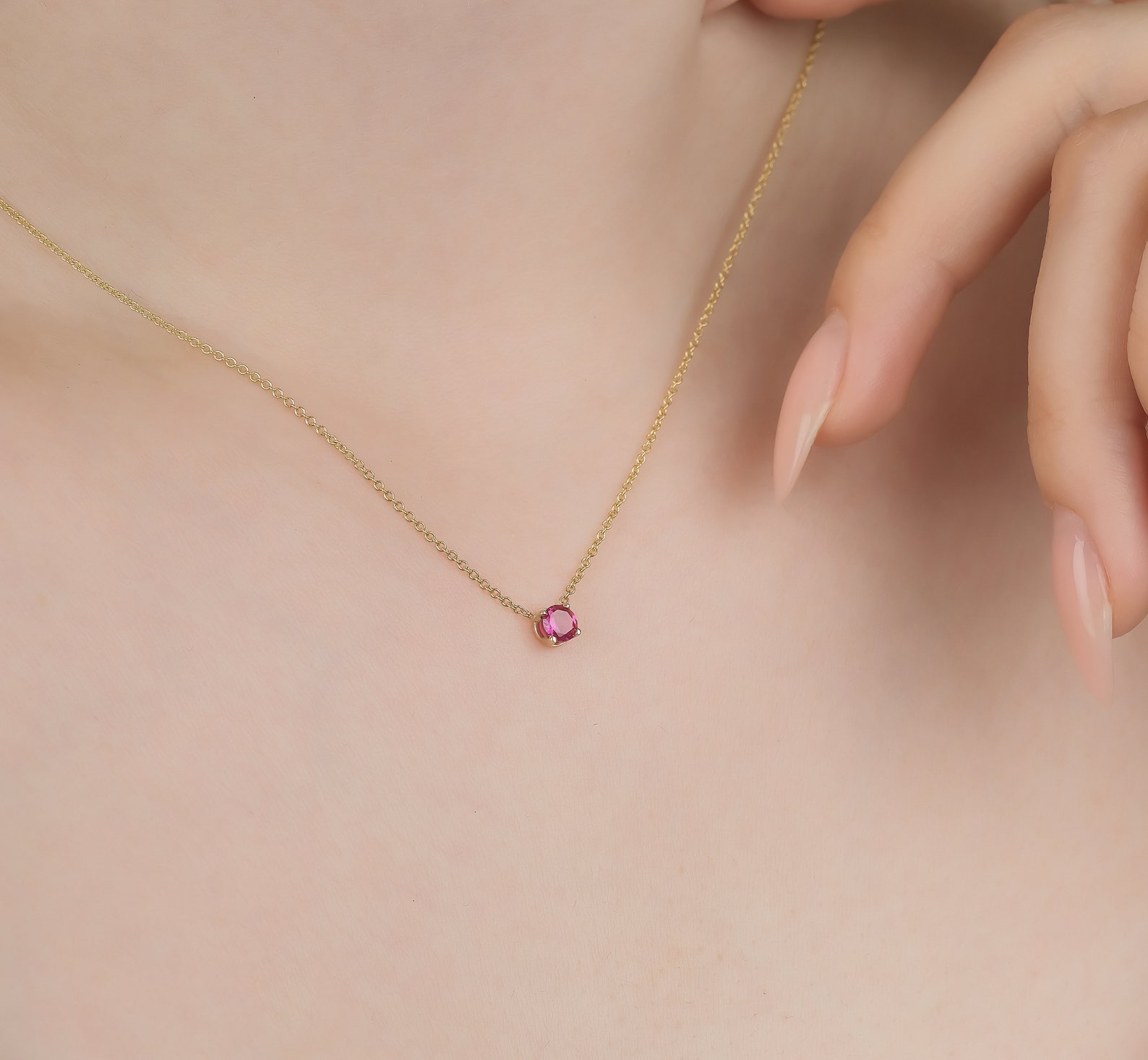 Ruby Necklace, 14K White Gold Ruby Solitaire Necklace, 6mm Emerald Cut ...