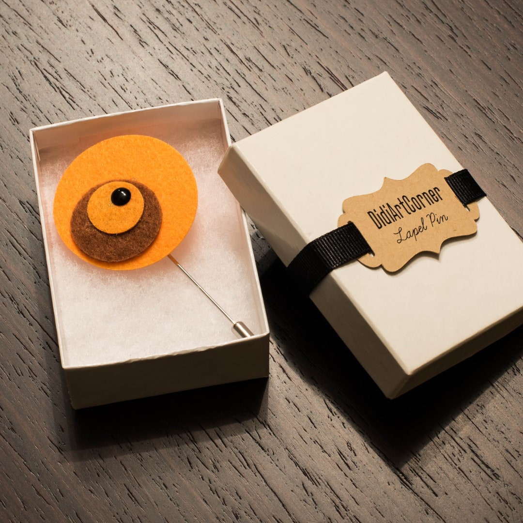 Modern Art Lapel Pin, Orange and Brown Lapel Pin, Brooch, Boutonniere ...