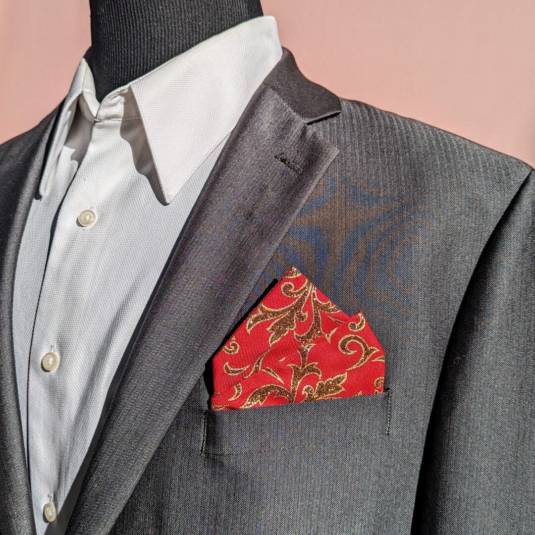Gold Vnes on Red Pocket Square - Sparkling Gold Vines on Red Pre-folded ...