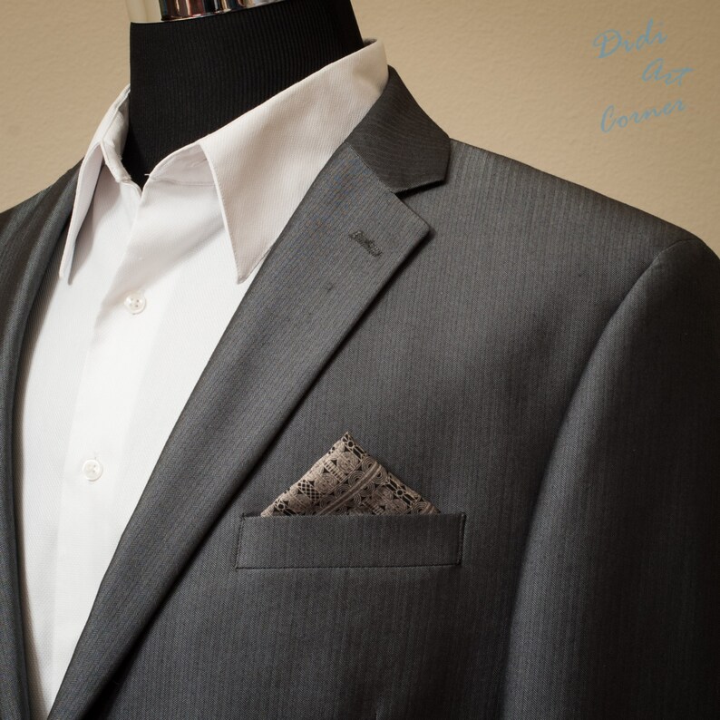 Pocket Square / Black With Tan Brown Print Pre-folded Pocket | Etsy