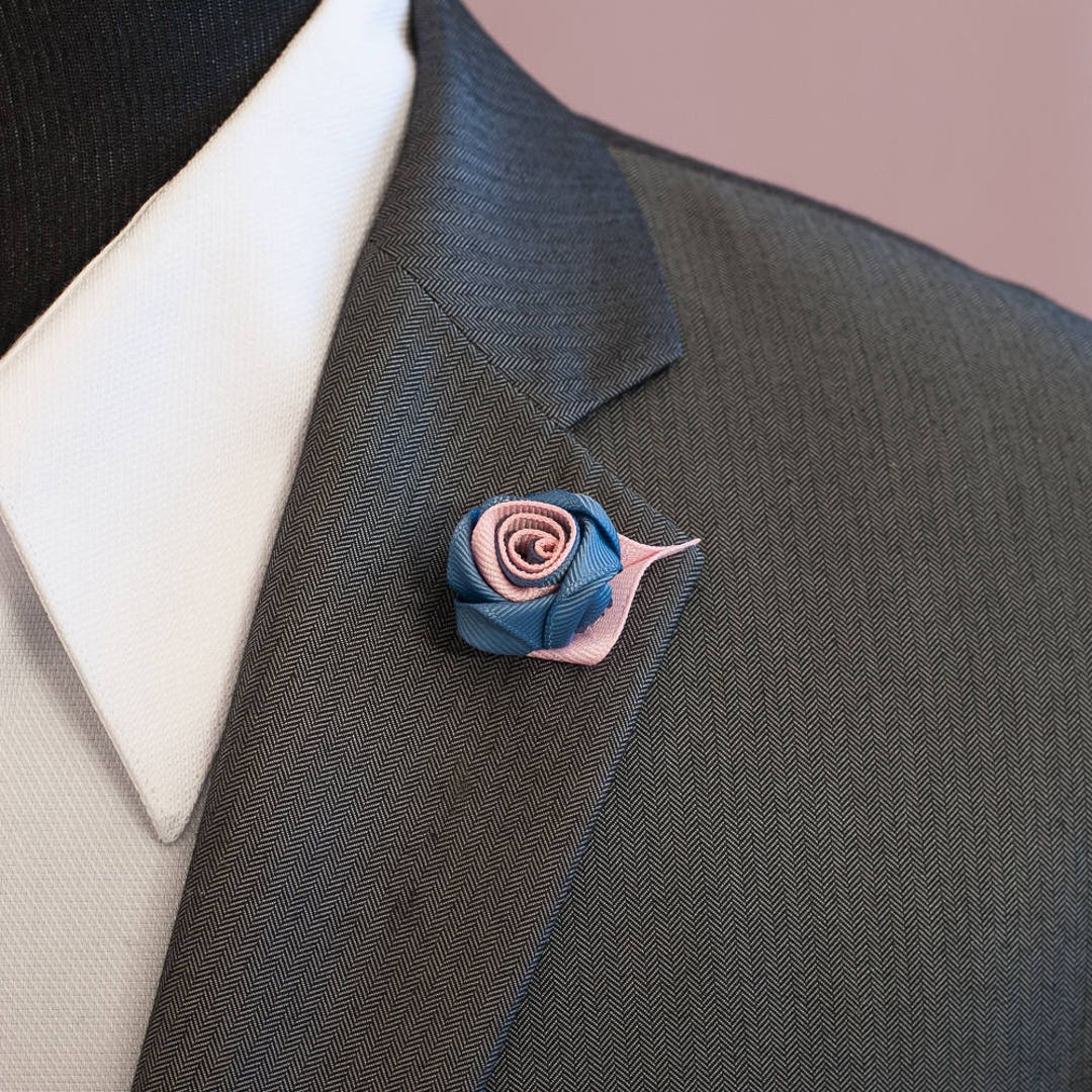 Rose Boutonniere Peach and Antique Blue Rose Lapel Pin - Etsy