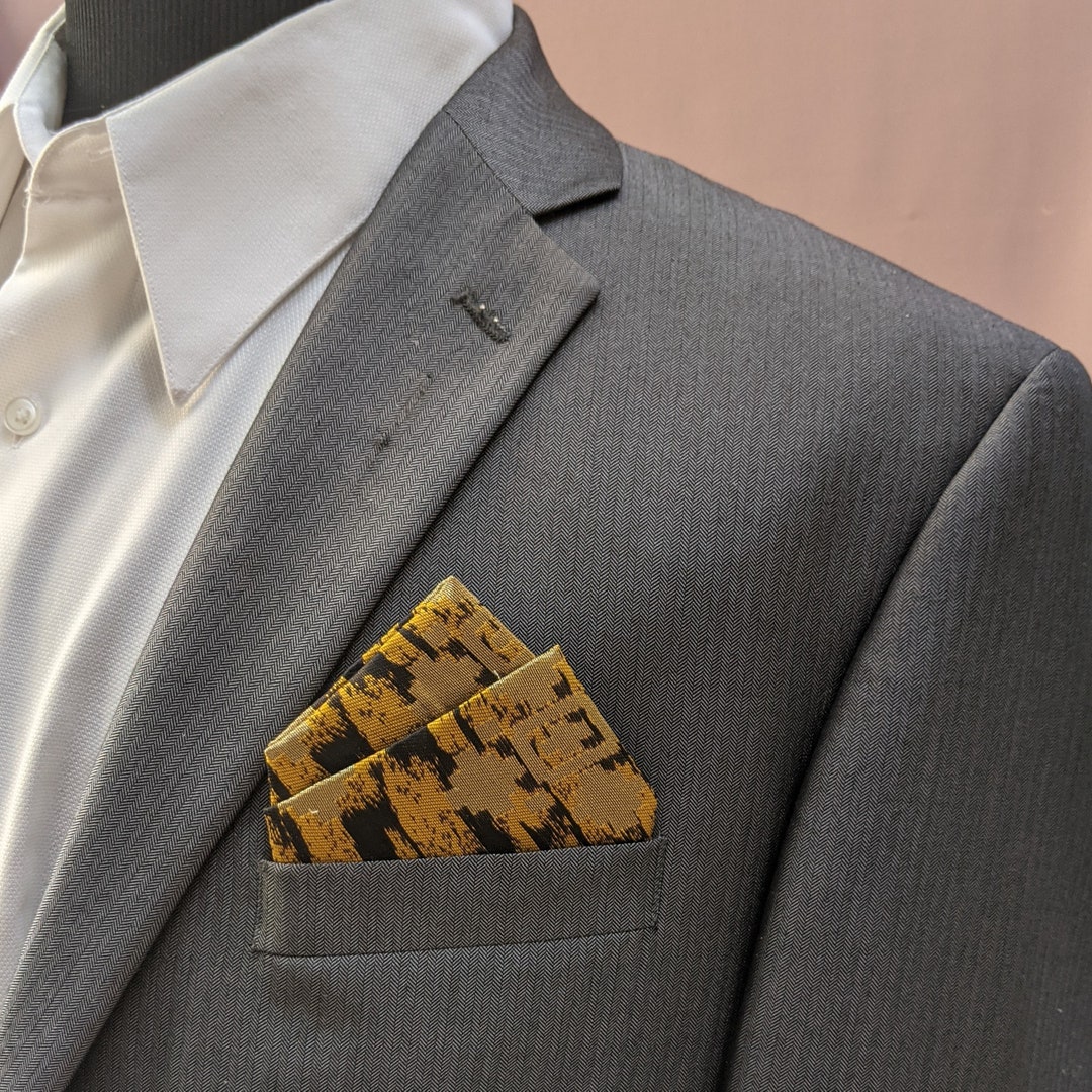 Gold Pocket Square Folded / Pocket Square / Gold-black Pocket Square ...