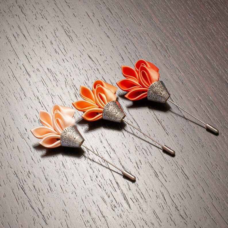 Cream Coral Crocus Lapel Flower Pin - Kanzashi Flower Lapel Pin - Mens ...