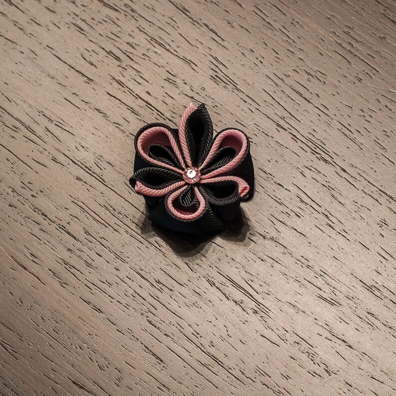 Light Pink and Black Colorful Kanzashi Flower Lapel Pin With Swarovski ...