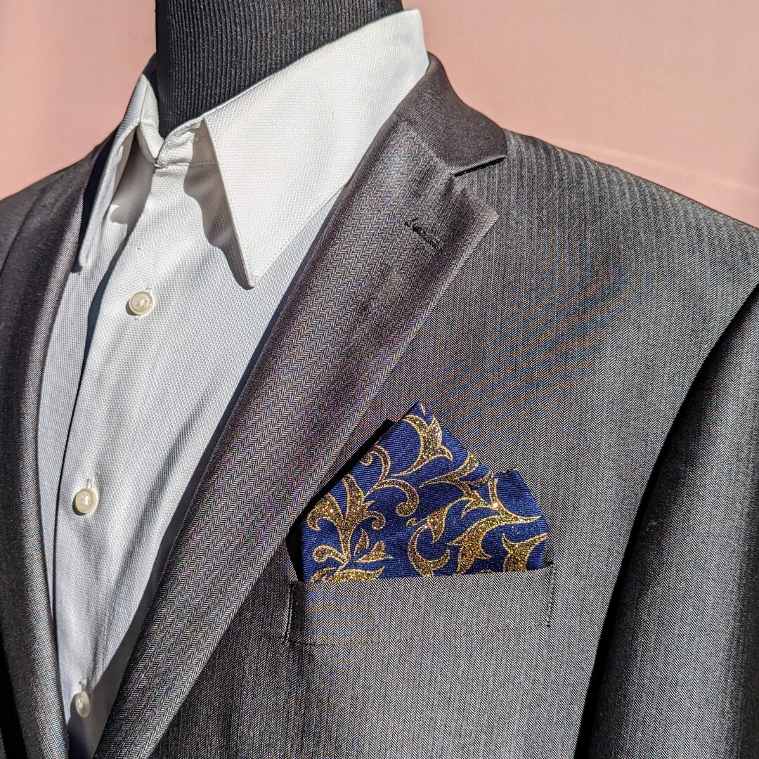 Pocket Square - Sparkling Gold Glitter on Dark Blue Pre-folded Pocket ...