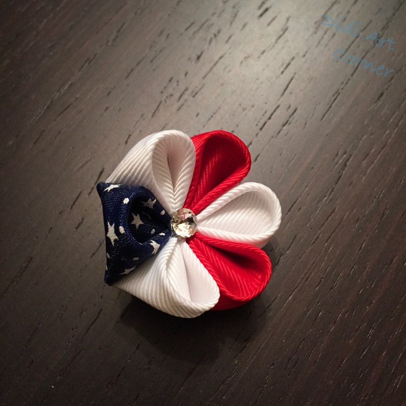 4th of July American Flag Kanzashi Flower Lapel Pin with | Etsy
