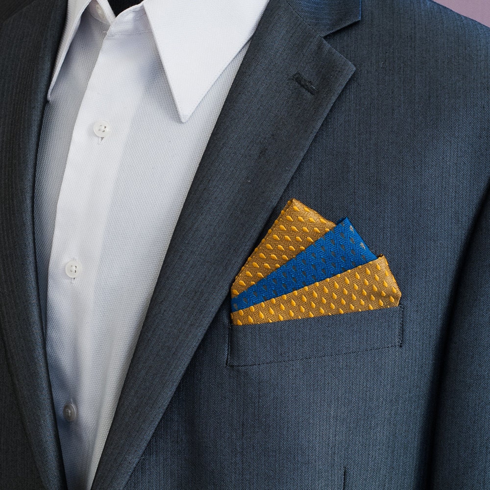 Pre-folded Chanderi Pocket Square: Mustard Yellow, Gold & Teal - Etsy