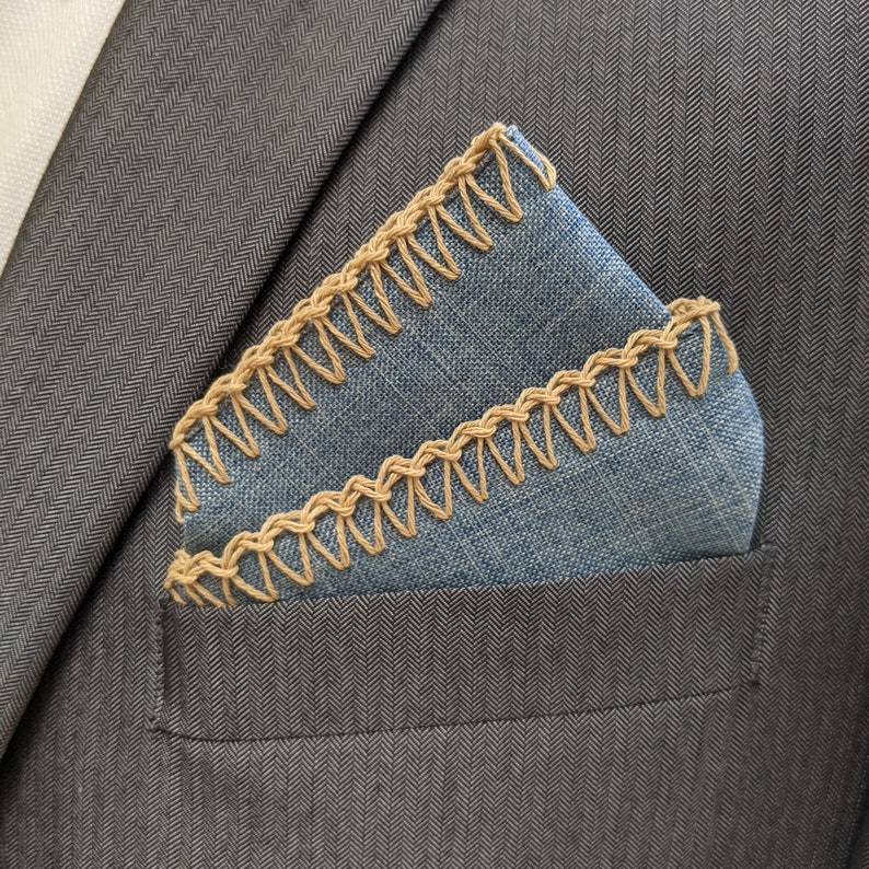 Pocket Square Denim Pre-folded Pocket Square Over Stitched - Etsy