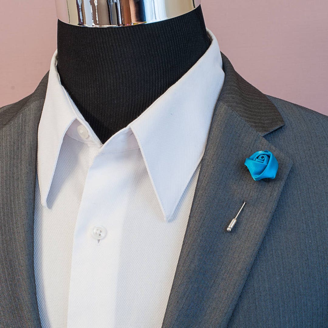 Cornflower Blue Satin Rose Lapel Pin, Mens Lapel Pin, Oasis Flower ...