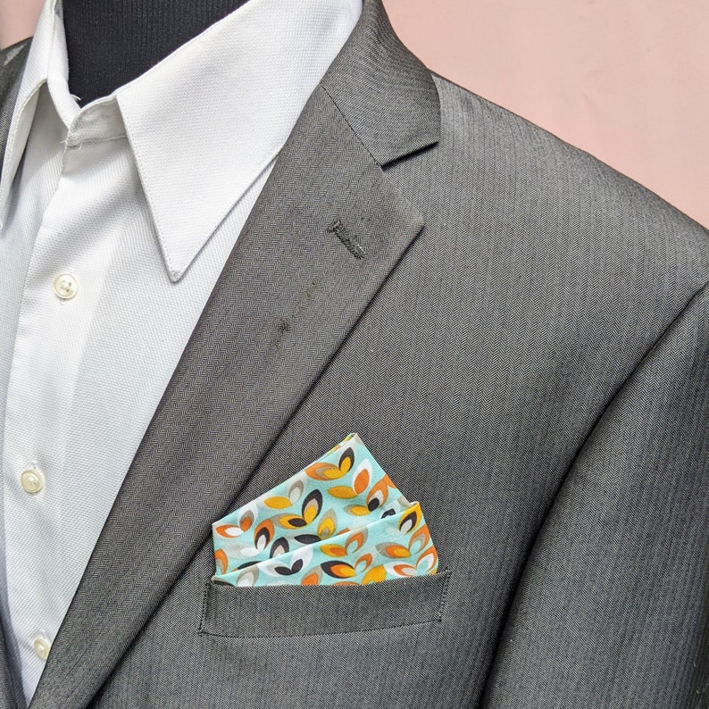 Pocket Square Teal Orange Pre-folded Pocket Square - Etsy