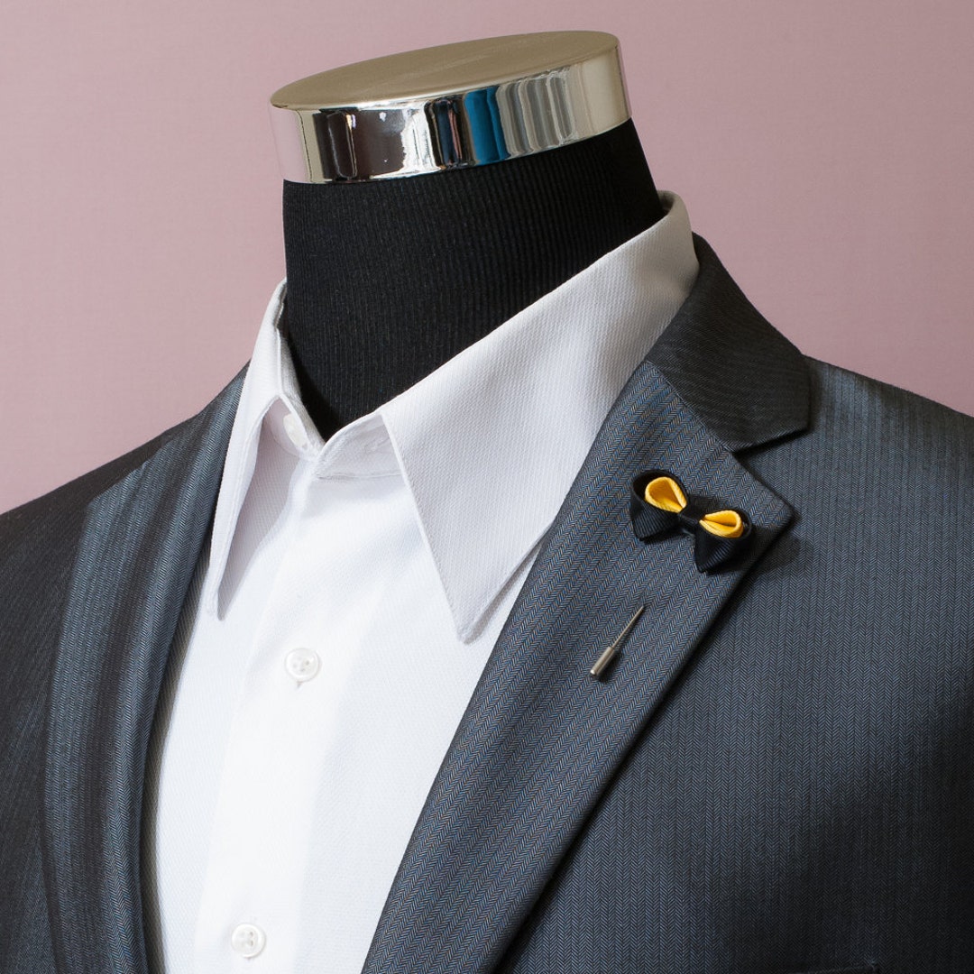 Men's Lapel Pin / Black and Yellow Men's Bow Tie Lapel Pin - Etsy