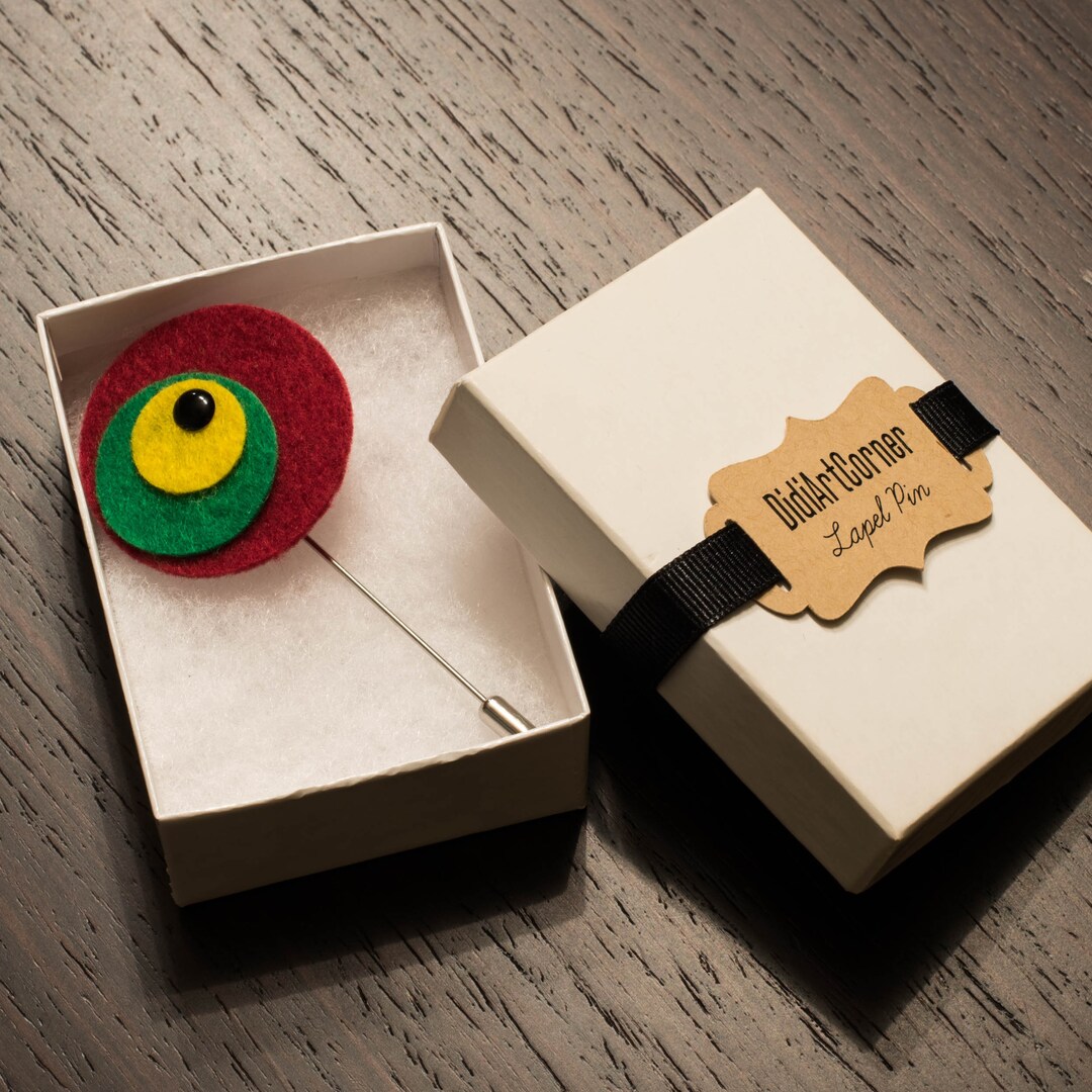 Modern Art Lapel Pin, Dark Red, Green and Yellow Lapel Pin, Brooch ...