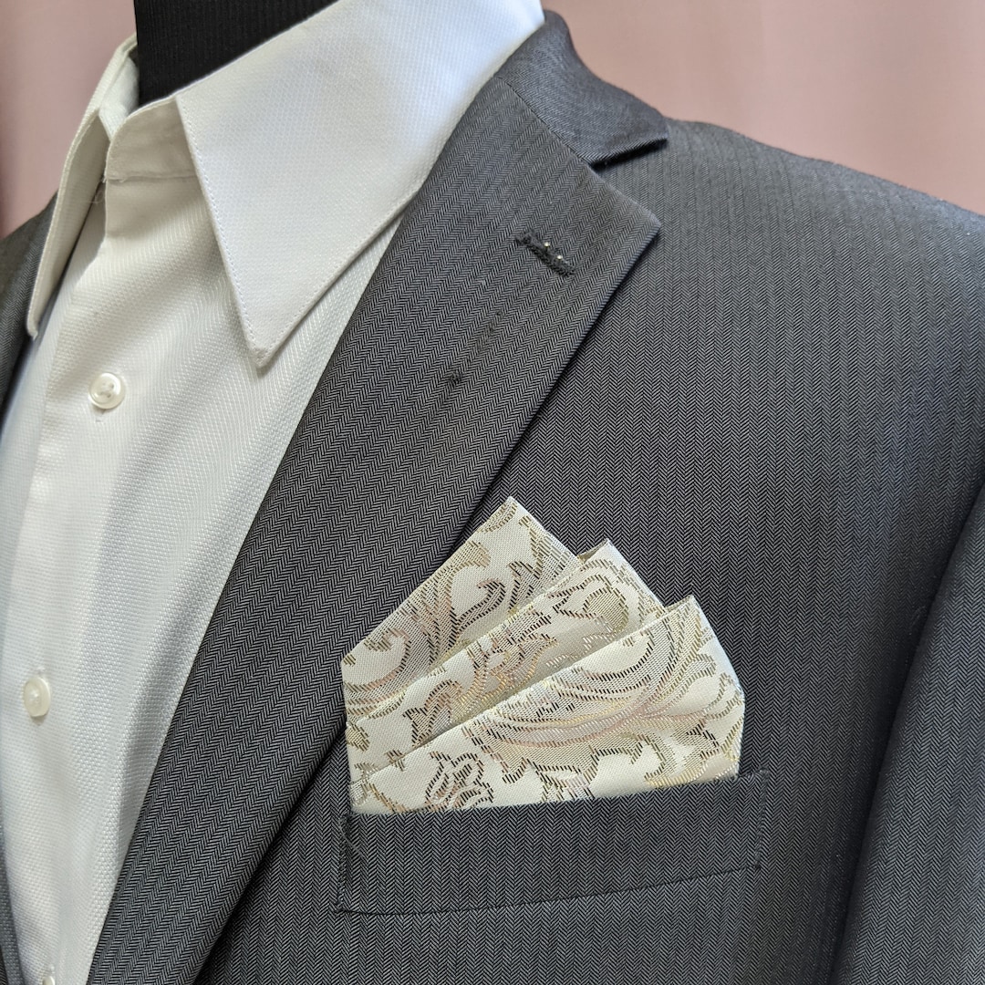 Metallic Gold Pocket Square - Ivory Metallic Floral Pre-folded - Groom ...