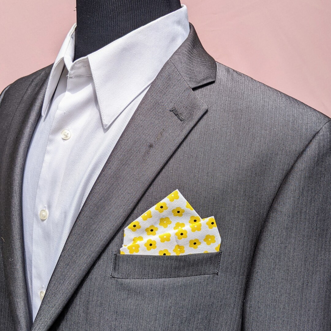 Yellow Flowers Pocket Square - White Pre-folded Pocket Square - Etsy