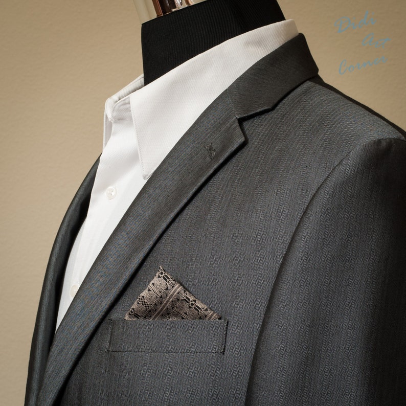 Pocket Square / Black With Tan Brown Print Pre-folded Pocket | Etsy